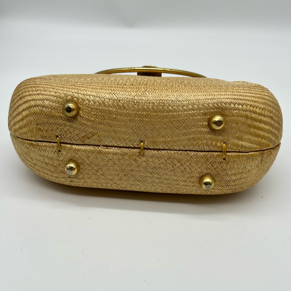 1970s Woven Rattan Handbag With Gold Hardware - Gem